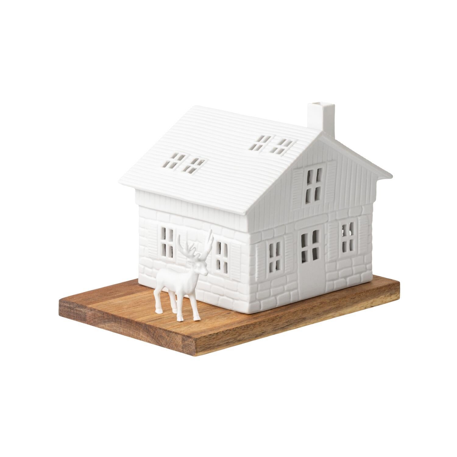Lichthaus "Skihütte" - 18x12x13 cm (Weiß/Braun) | Bertine